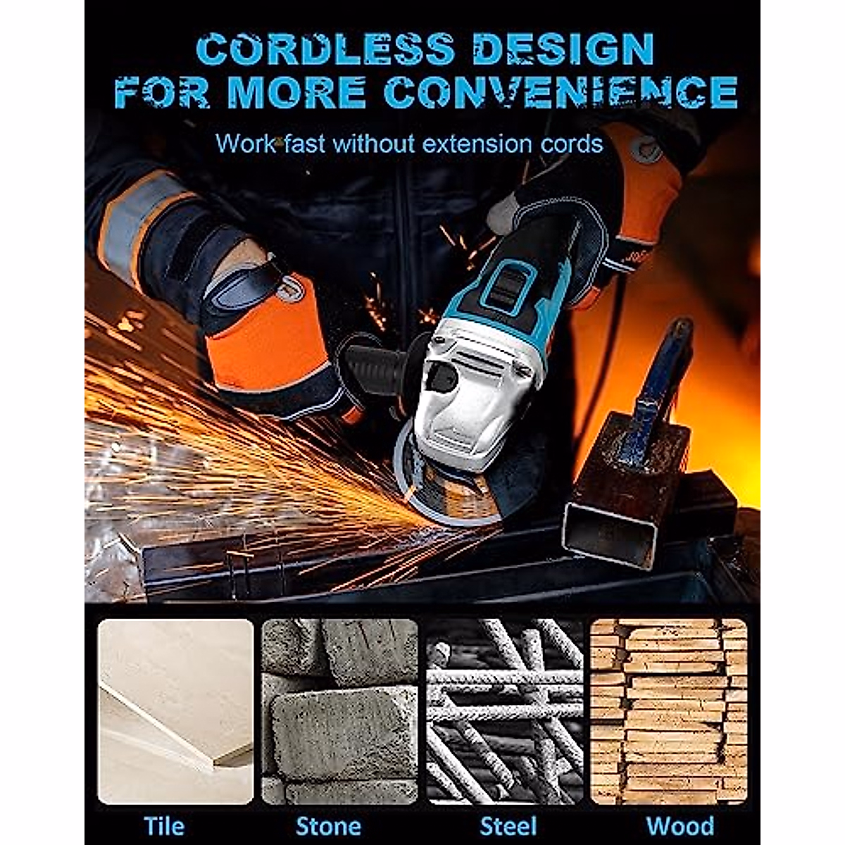 4 1/2 Cordless Angle Grinder, [2-Pack 18V 5.5 Ah Battery Included] Mini Powered Angle Grinder, Tool Kit with Handle, Grinding Wheel, Cutting Wheel, Flap Disc and Carving Disc