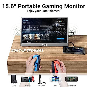 QQH Portable Monitor, 15.6" FHD 1080P Travel Monitor for Laptop, Extra Laptop Screen Extender, HDR, Plug&Play, USB C HDMI Portable Screen for Laptop PC Phone MAC PS5 Xbox Switch- Foldable Kickstand