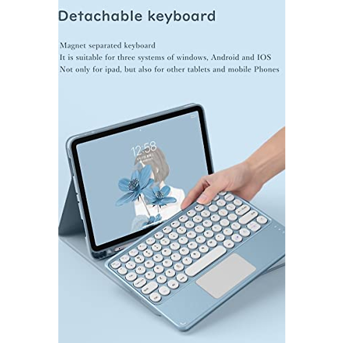 HENGHUI Keyboard Case for iPad Mini 6th Generation Touchpad Detachable Keyboard with Pencil Holder Round Key Color Slim Smart Cover for iPad Mini 6th Gen, Pink