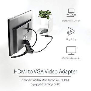 StarTech.com 1080p 60Hz HDMI to VGA High Speed Display Adapter - Active HDMI to VGA (Male to Female) Video Converter for Laptop/PC/Monitor (HD2VGAE2)