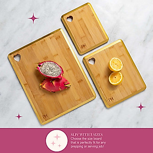 Paris Hilton Reversible Bamboo Cutting Board Set with Heart Shaped Cut-Out Design, Glamorous Gold Edge Detail and Multiple Board Sizes, 3-Pieces, Gold