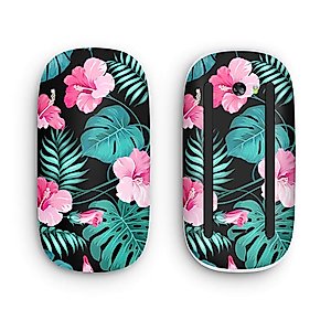 Design Skinz Tropical Mint and Vivid Pink Floral v2 Vinyl Decal Compatible with The Apple Magic Mouse 2 (Wireless, Rechargable) with Multi-Touch Surface