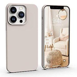 IceSword iPhone 13 Pro Max Case Stone, Cute Liquid Silicone Slim Protective Phone Case, Soft Anti-Scratch Microfiber Lining, Matte Light Beige, Tan, Cream, Warm Sand Pearl Cute, 6.7inch 13PM- Stone