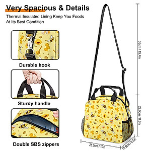 Lamtwbos Cute Yellow Bee Insulated Lunch Bag for Girls Lightweight Lunch Box with Adjustable Shoulder Strap Thermal Lunch Tote Bag Women for Work Picnic