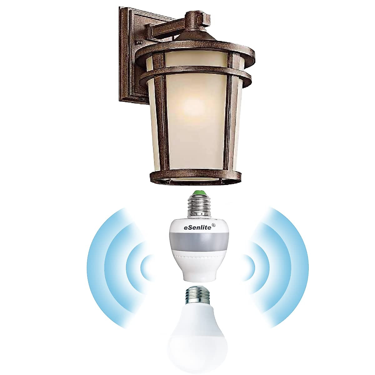 eSenlite Motion Sensor Light Socket, Radar Motion Screw LED CFL Incandescent Bulb Adapter, Dusk to Dawn Dimmable Control, Outdoor Indoor Garage Light, for Basement (1)