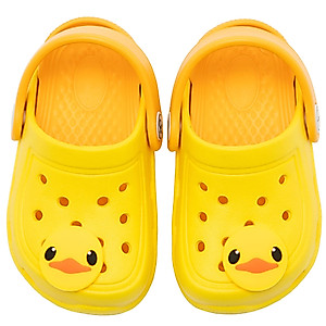 dripdrop Girls Comfort Clogs Kids Slip On Garden Shoes Boys Lightweight Beach Pool Slide Sandals Shower Slipper, Yellow Duck, 8.5 Toddler