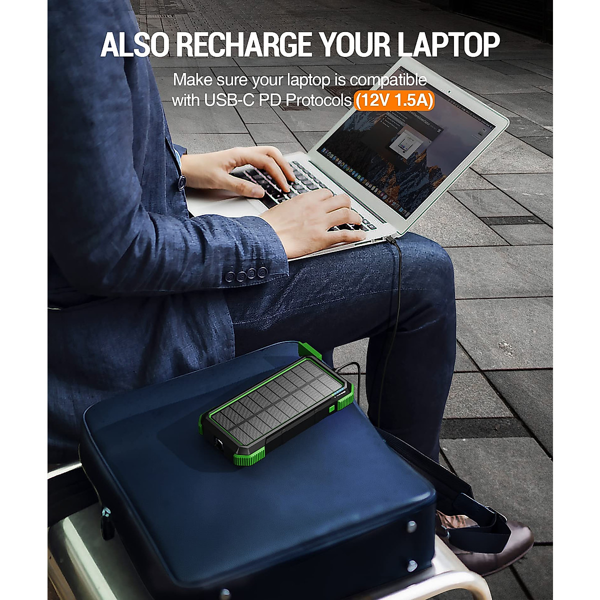 20,000mAh PD Solar Charger Foldable-Orange Plus 20,000mAh 18W Solar Charger 10W Wireless Power Bank-Dark Green