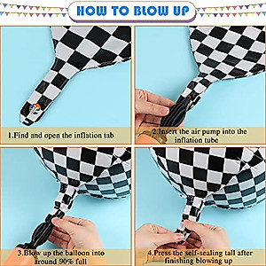 6 Pcs Race Car Checkered Balloons 3 Pcs Explosion Pointed Star Foil Balloons for Racing Party Decorations, 22'' Jumbo Sphere 4D Black and White Checkered Flag Mylar Balloons for Birthday Party