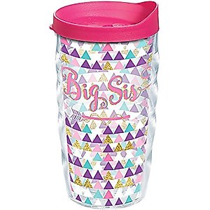 Tervis Plastic Big Sis Tumbler with Wrap and Fuchsia Lid 10oz Wavy, Clear