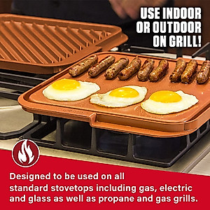 Gotham Steel This Classic Nonstick Double Grill Griddle Pan, Brown Reversible with Ti-Cerama Coating, Perfect for BBQs and More – As Seen on TV, lARGE