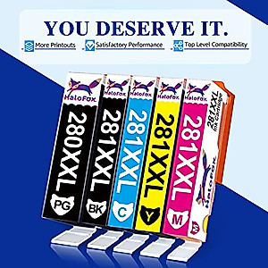 HaloFox Compatible Ink Cartridge Replacement for Canon 280 281 PGI-280XXL CLI-281XXL for Canon Pixma TR8520 TR7520 TR8620 TS6220 TS6320 TS6300 TS6200 TS6120 TS6100 TS9520 TS9521C Printer Ink (5 Pack)
