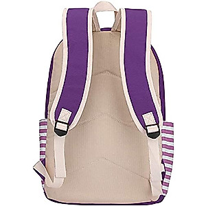 Sugaroom Canvas School Backpack for Girls Teen Laptop Bag Travel Bag Bookbag Daypack with Lunch Box (Purple 3PCS)