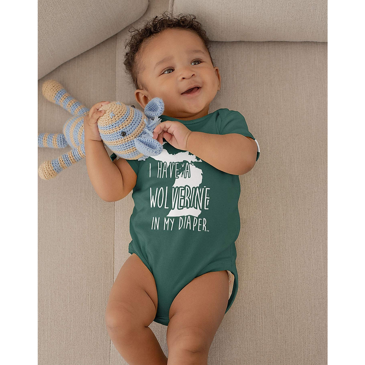 In My Diaper I Have A Wolverine State of Michigan MSU Baby One Piece 6 Months Green