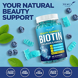 Hair Vitamins Natural Gummies - Biotin Multivitamin for Hair, Skin & Nails with Collagen & Keratin - Anti Aging Collagen Gummy Vitamins for Men & Women - Hair & Nail Growth Gummies - 60psc