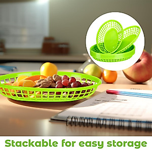 GothaBach 24 Pack Fast Food Baskets, Plastic Fast Food Restaurant Baskets, Bread Fry Baskets Serving Tray for Hot Dogs, Chicken, Burgers, Sandwiches, Fries(Green)