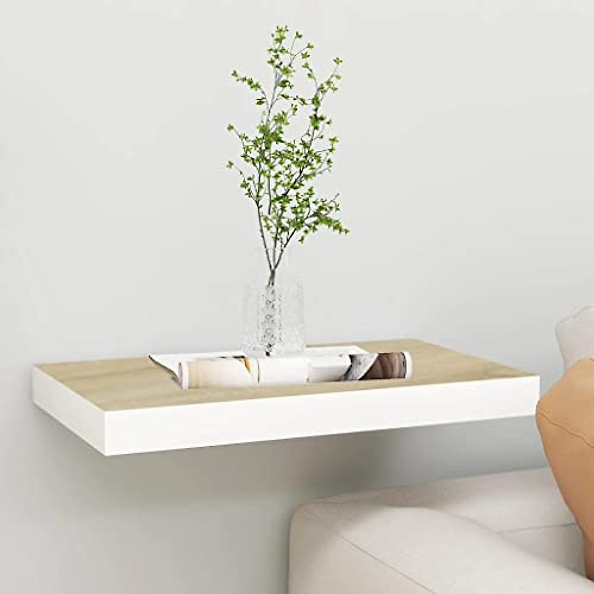 Aisifx Floating Wall Shelf Oak and White 19.7"x9.1"x1.5" MDF