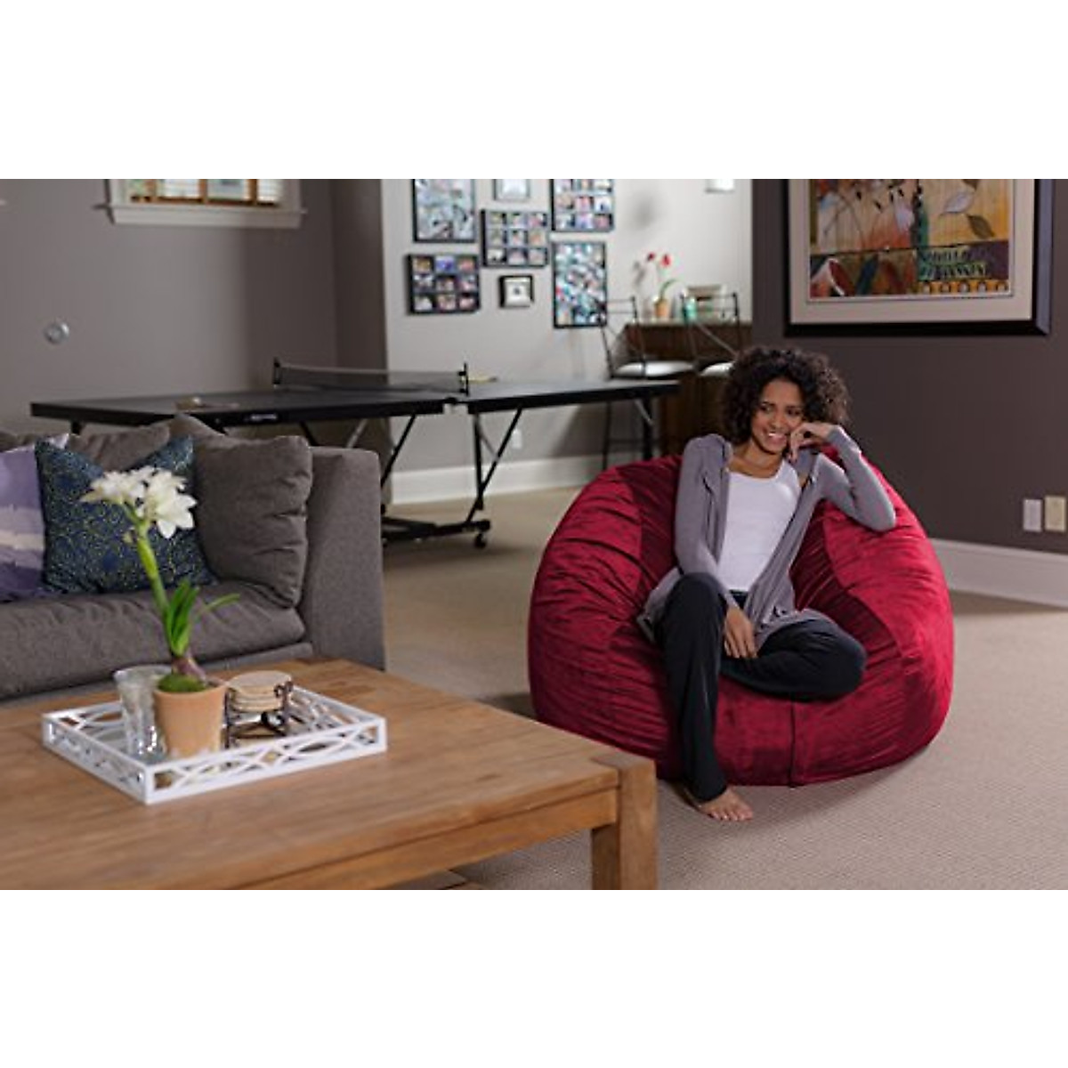 Sofa Sack Bean Bag Chair - Plush, Ultra Soft - Memory Foam Bean Bag Chair with Microsuede Cover - Stuffed Foam Filled Furniture and Accessories for Dorm Room 4 Feet - Cinnabar