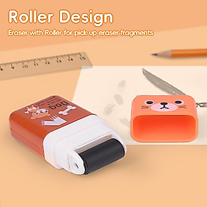 EIKOSON Erasers for Kids,6Pc Pencil Eraser Shaving Roller Case for Easy Pick Up and Removal |Kids Erasers, Cute Erasers, School Supplies for Kids,Back to School Gift
