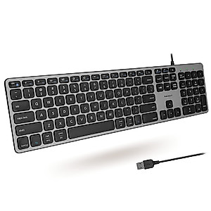 Macally USB Wired Keyboard for Mac and Windows - Apple Keyboard Compatible and Auto Detect for All OS - Slim Computer Keyboard for MacBook, iMac, PC with 107 Quiet Keys and 16 Shortcut Keys
