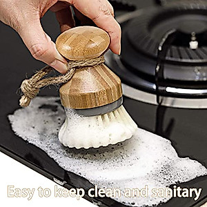 Bamboo Dish Brush Scrub Wooden Brush - Bamboo Dish Brush，Brush for Dishes,Palm Brush Dish Scrubber Suitable for Washing Dishes,Stubborn Stains & Vegetables.