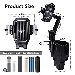 AQTZGOS Car Cup Holder Phone Mount ,2 in 1 Adjustable Cup Holder Extender Adjustable Base with 360° Rotation, Cup Phone Holder for All Smartphones