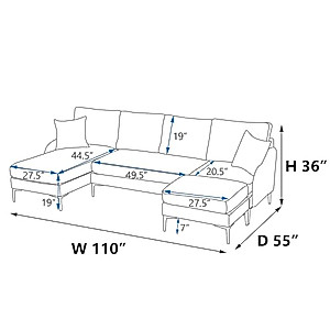 110" W Convertible Sectional Sofa with Reversible Chaise Lounge and Activity Ottoman, Polyester Blend U-Shape Modular Sectional Couch, 4-Seat Sofa Couch for Living Room Apartment Office, Charcoal Grey