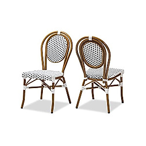Baxton Studio Gauthier Classic French Indoor and Outdoor Navy and White Bamboo Style Bistro Stackable Dining Chair Set of 2