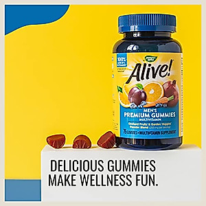 Nature’s Way Alive! Premium Men’s Gummy Multivitamins, Vitamins & Minerals, Supports Whole Body Wellness*, Vegetarian, Orange, Grape, and Cherry Flavored, 75 Gummies