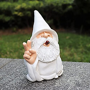 Tirifer Garden Gnome, Wizard Gnome 3D Dwarves, Polyresin Outdoor Sculpture Victory Gesture Gnome Statue Garden Figurine Art Garden Decoration for Lawn Yard Balcony Porch Patio