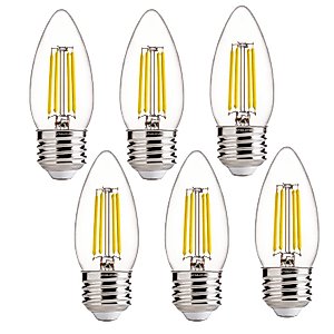 FLSNT 60W Equivalent LED Chandelier Light Bulbs, Dimmable LED B11 E26 Candelabra Base Bulbs, 3500K Natural White, 550LM, 6 Pack