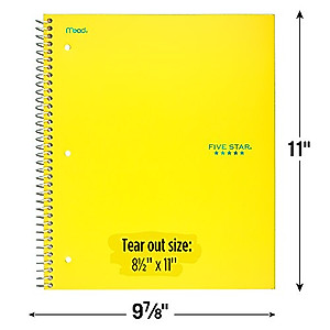 Five Star Spiral Notebook, 3 Subject, College Ruled Paper, 150 Sheets, 11" x 8-1/2", Yellow (73497)