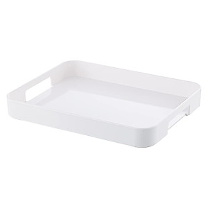 Plastic Serving Tray with Handles Rectangular in White 12.99inchx10.24Inch, Breakfast Tray Reusable Charcuterie, Food, Snack, Dessert Platters, Used in Bedroom, Kitchen, Living Room, Bathroom…