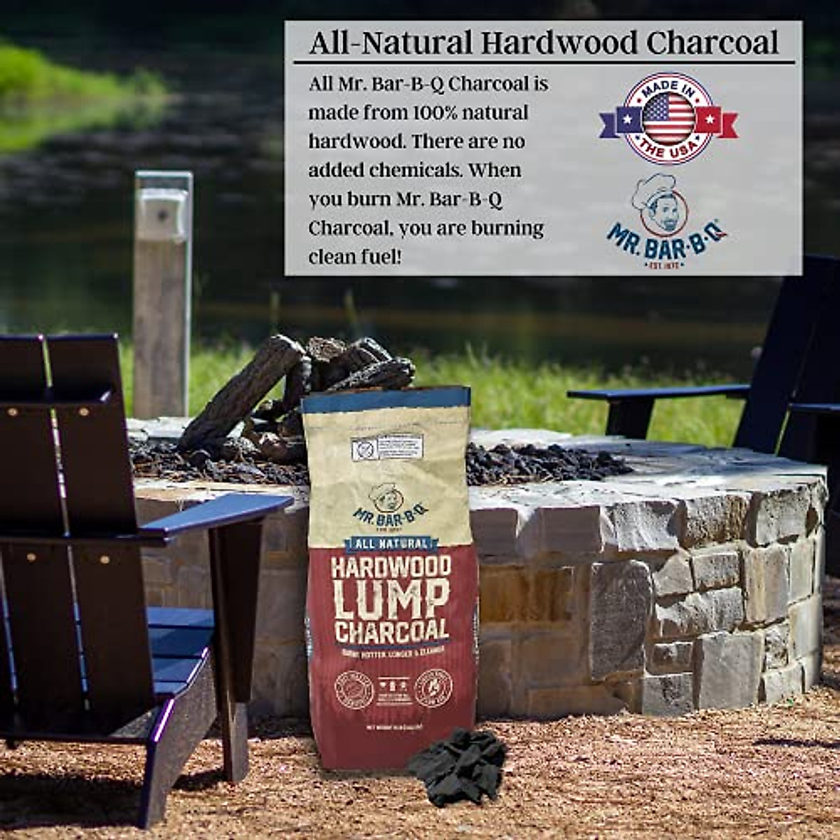 Mr. Bar-B-Q Natural Hardwood Lump Charcoal | Burns Hotter, Longer & Cleaner | Made from a 100% Hardwood Blend | Natural Lump Charcoal | Lights Easily - Low Ash | 8-Pound Bag