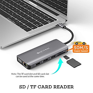 KEYMOX USB-C Laptop Docking Station, USB-C Hub, 11in1 Triple Display (Dual 4K HDMI&VGA) Type-C Adapter for HP Dell MacBook Pro and Windows (1Gbps Ethernet LAN, 100W PD, 4 x USB, SD TF Card Reader)