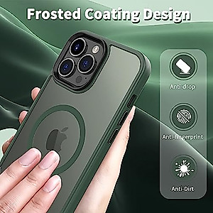 CACOE Magnetic Case for iPhone 14 Pro 6.1 inch-Compatible with MagSafe & Magnetic Car Phone Mount,Anti-Fingerprint TPU Thin Phone Cases Cover Protective Shockproof (Dark Green)