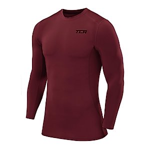 TCA Boys' Pro Performance Long Sleeve Running Compression Base Layer Top - Crew Neck - Cabernet, L Boy (10-12 Years)