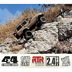 Apawband RC Rock Crawler RC Truck 4x4 WPL C54-1 RTR 1/16 Scale RC Crawler, Off Road Truck All Terrain with Upgraded Chassis and Shock, 260 Motor New Gearbox, Bumper Roof Rack Hobby Toy Adult