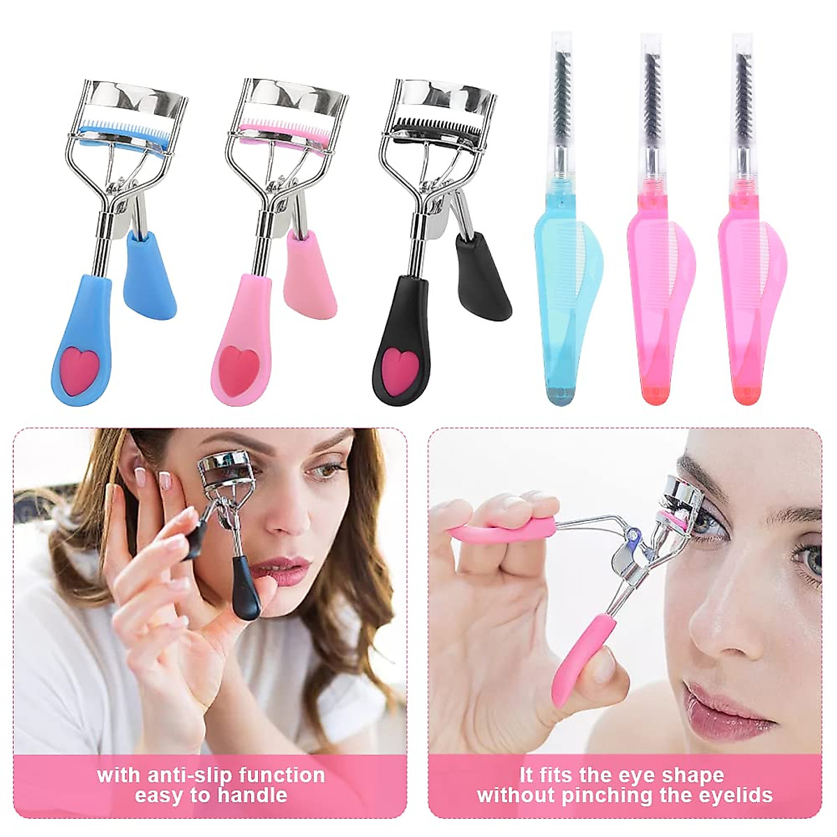 14 Pcs Eyelash Curler Set, 3 in 1 Eyelash Curler with Built in Comb, Include Eyelash Curler, Eyelash Comb Eyebrow Brush and Refill Pads, Eyelash Applicator Tool for Women (Size:14 Pcs/Set)