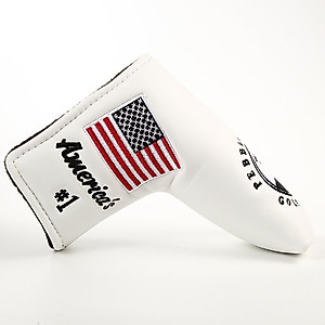 DBYAN Golf Putter Head Cover,Pebble Beach USA Flag Patterned Design Long Life Tree Print Compatible for Scotty Cameron Odyssey Blade Callaway Taylormade Titleist Ping Mizuno Cobra,White