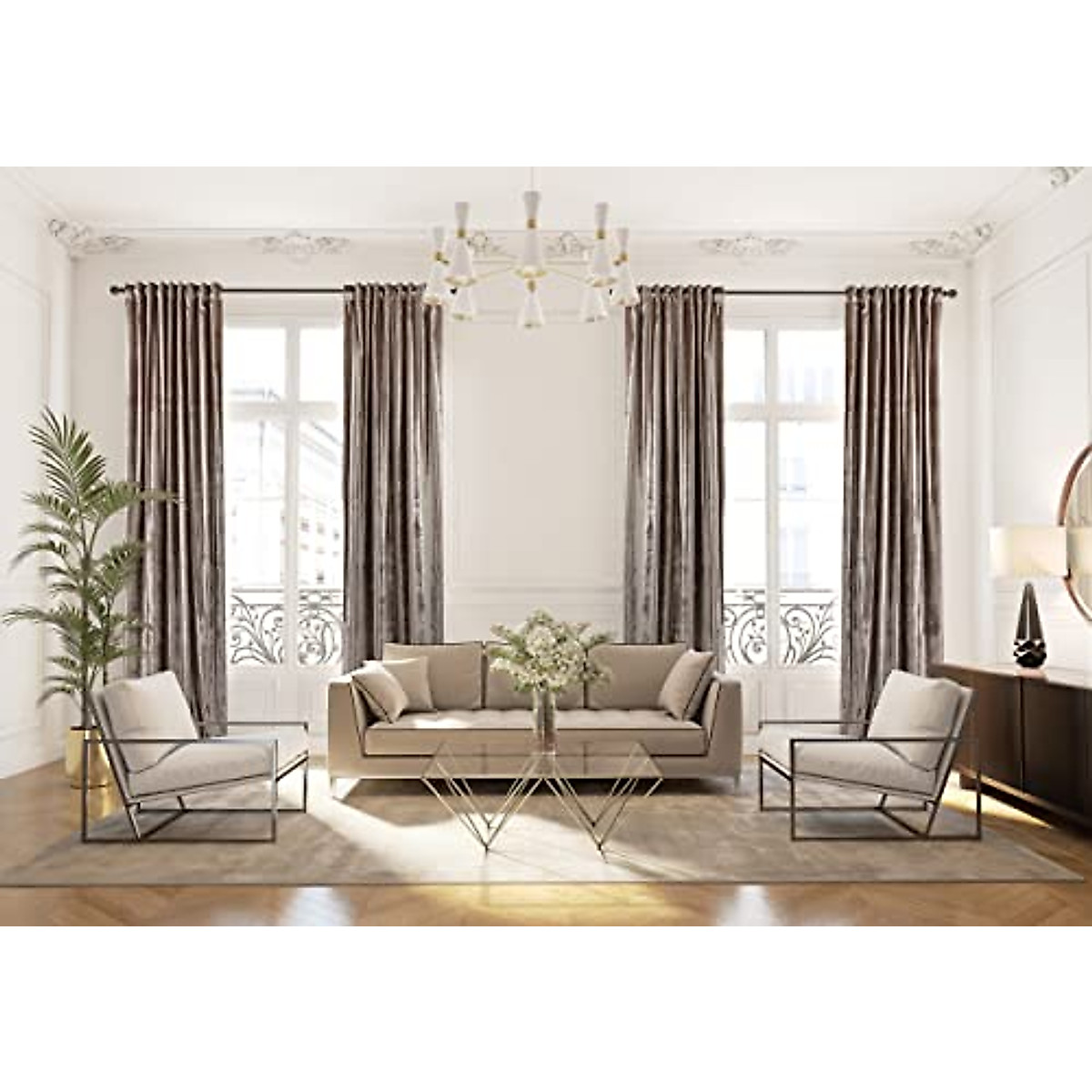 CASANEMA Rice Extra Long Shiny Velvet Curtains Luxury Colors Light Blocking Hang Back Tab & Rod Pocket 1 Panel Curtain 5-30 Ft Home Décor Custom Made Drapes -Made in Turkey (52" W X 132" L)