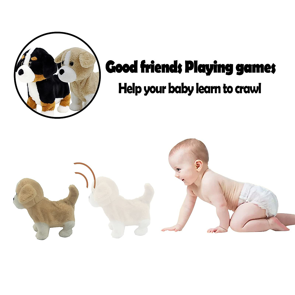 Esstaa Toy Puppy Plush Dog Animal with Control Leash Walking, Barking, Tail Wagging, Gift for Kids, Girls, Boys, Friends 9.4 Inch(Black)