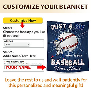 Customized Baseball Blanket, Personalized Blanket for Boys Age 4-6, Soft & Cozy Throw with Name for Kids Teens, 40 * 50 Inch Fuzzy Throws for Sofa Couch, Birthday for Baseball Lover