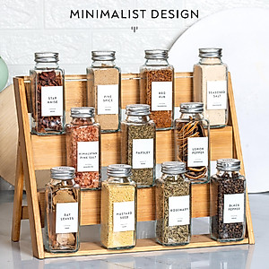 Laramaid 8oz 24Pack Glass Jars with Minimalist White Premium Spice Labels, Shaker Lids Dispenser with Airtight Silver Metal Caps, Black Pen, Cleaning Brush & Collapsible Silicone Funnel