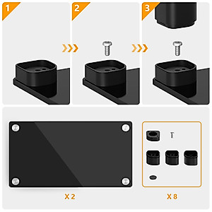 5Rcom Dual Computer Monitor Stand Riser, 2 Pack Height Adjustable Monitor Stand with Tempered Glass, Stackable Desktop Monitor Risers for 2 Monitors, PC, Under Monitor Desk Organizer, Black