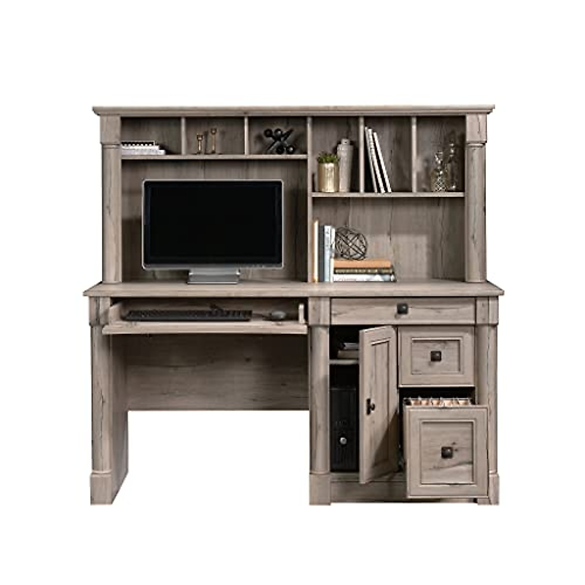 Sauder Palladia Desk with Hutch, L: 59.488" x W: 23.543" x H: 56.496", Split Oak Finish