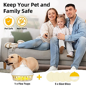 Upgraded Flea Traps for Inside Your Home,Flea Treatment with Light and 5 Flea Trap Refills,Flea Light Trap for Indoor,Flea Bombs for Home,Flea Killer Traps for Home, Friendly to Pets & Children