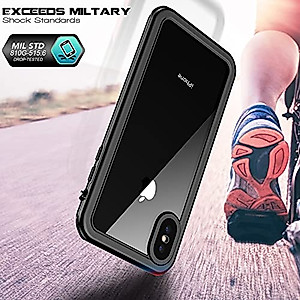 Eonfine for iPhone X Case/iPhone Xs Case Waterproof, Built-in Screen Protector Full-Body Clear Call Quality Heavy Duty Shockproof Cover Case for iPhone X/iPhone Xs (Black)