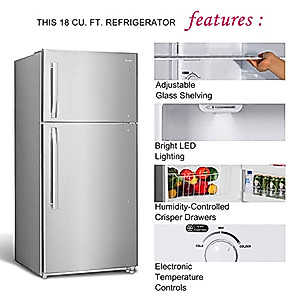 Smad 18 Cu.Ft Top Mount Freezer, Apartment Size Refrigerator with Electronic Temperature Control and Reversible Door, Garage Ready Refrigerator for Dorm, Garage, Office, Bedroom, Stainless Steel