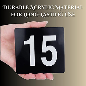 BEZAZZLED Table Numbers 1-100 Acrylic Double Side Numbered Table Plastic Restaurant Wedding Table Number Table Tent Numbers Cards Signs for Party Banquets Wedding Reception, Foodservice Double Side Plastic Table Numbers, 4" x 4" White on Black (100)