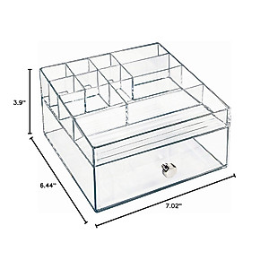 InterDesign Drawers Caja con compartimentos | Caja de maquillaje con 1 cajón y 11 compartimentos | Organizador de maquillaje o artículos de oficina | Plástico transparente